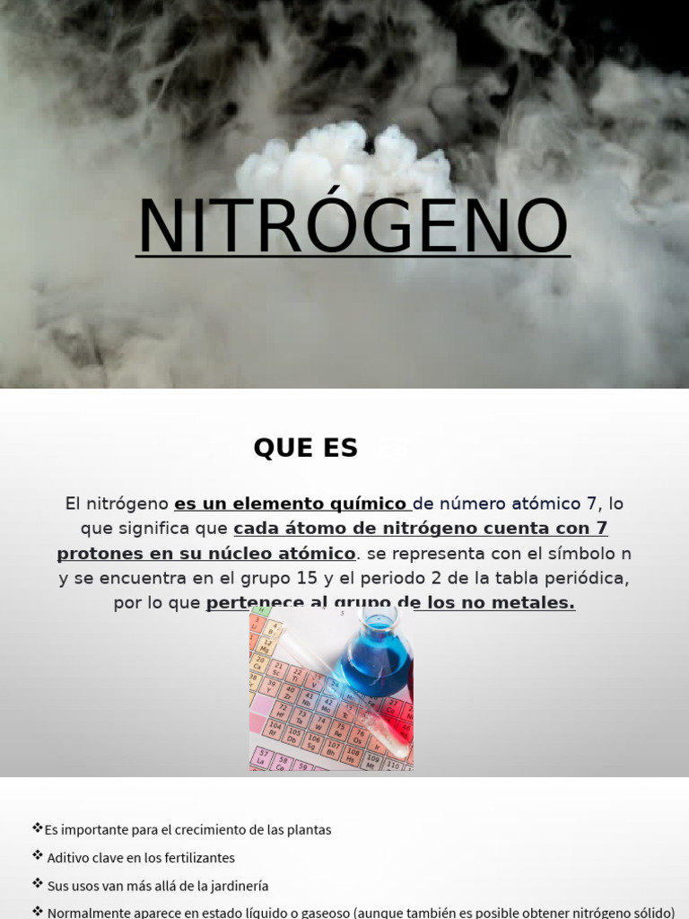 Nitrógeno: Elemento Químico Esencial | PDF | Nitrógeno | Gases
