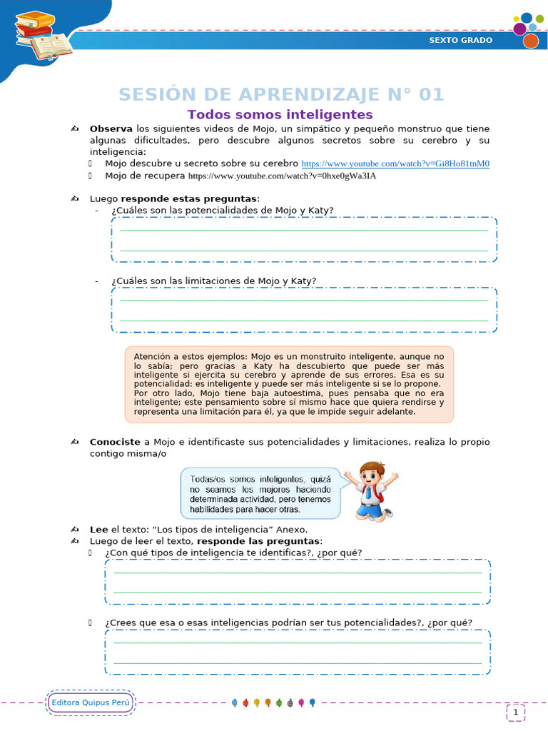 Anexo de Sesiones de Aprendizaje - Semana 1 - UD X - Editora Quipus Perú | PDF