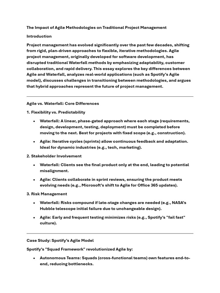The Impact of Agile Methodologies on Traditional Project Management | PDF | Agile Software ...