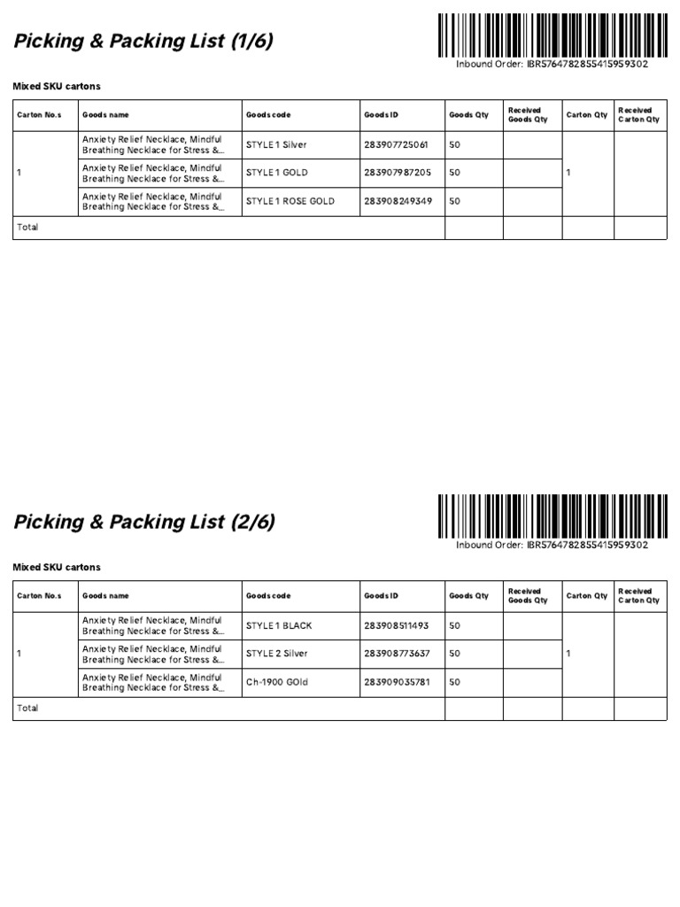 Packing and Picking List1 | PDF