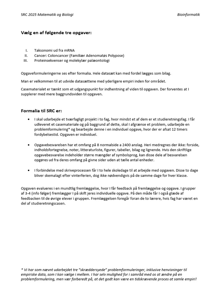 Overemner Til 3 Opgaver Til SRC (2025) | PDF