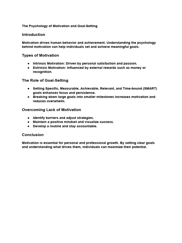 The Psychology of Motivation and Goal-Setting | PDF