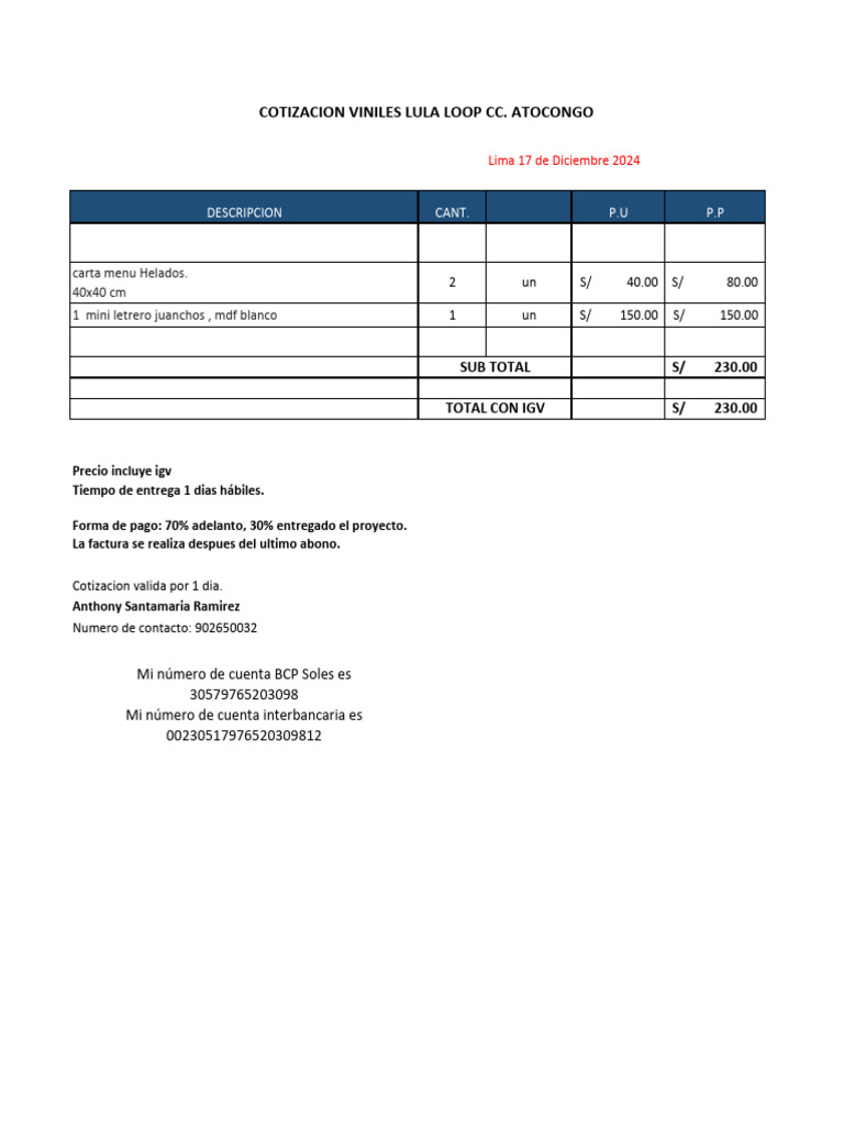 Lula Loop Menu | PDF