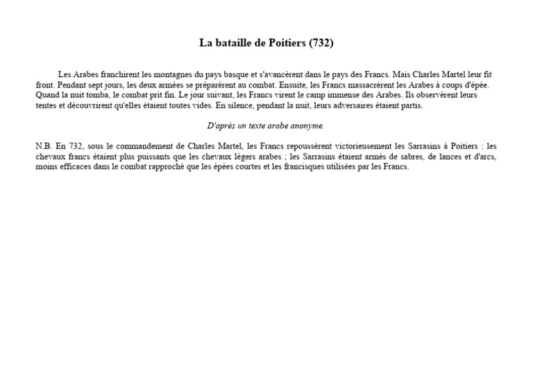 Victoire des Francs à Poitiers (732) | PDF