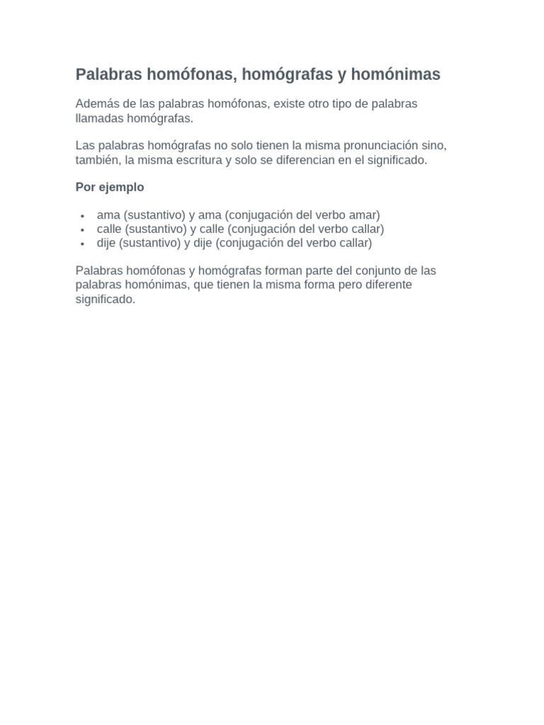 Palabras Homógrafas | PDF