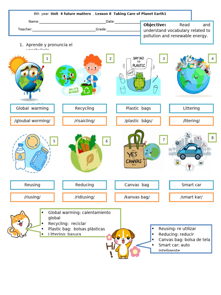 8th Year Unit 4 Future Matters, Lesson 8 Taking Care of Planet Earth1 | PDF | Plastic ...