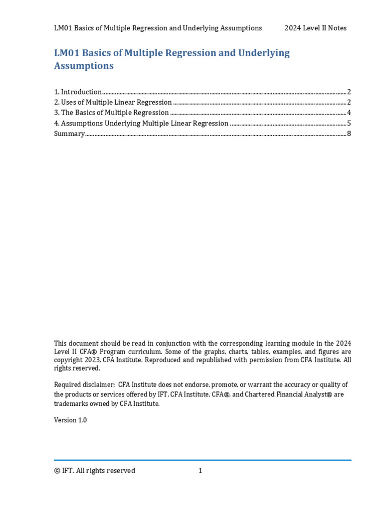 LM01 Basics of Multiple Regression and Underlying Assumptions IFT Notes ...