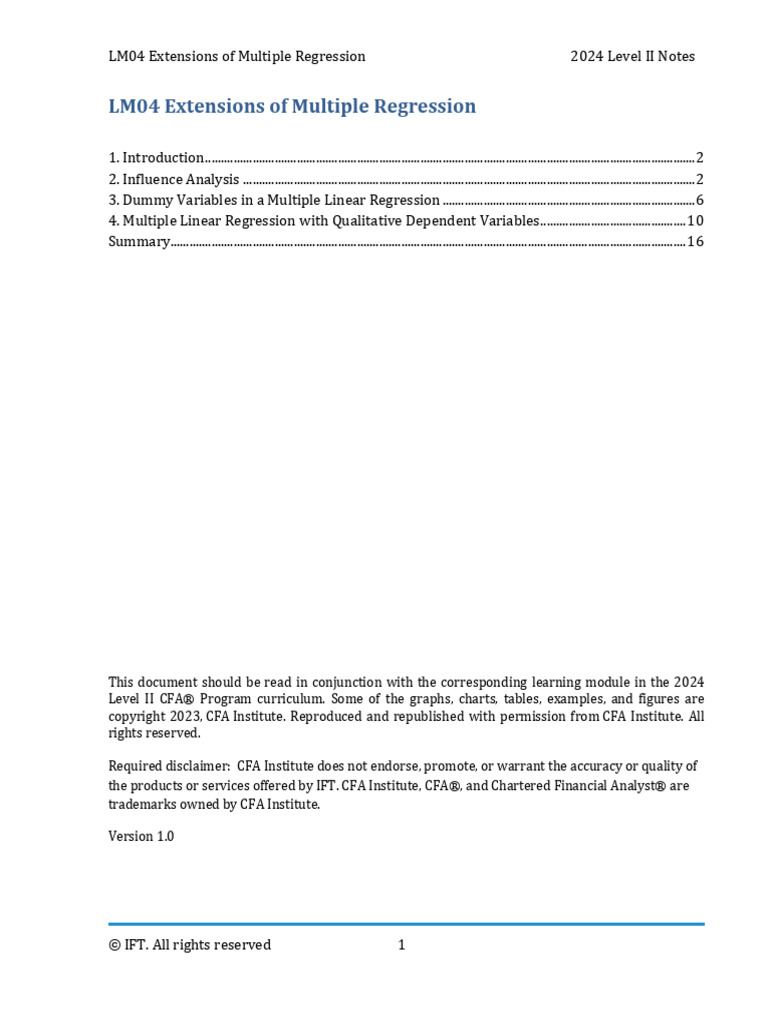 LM04 Extensions of Multiple Regression IFT Notes | PDF | Logistic ...