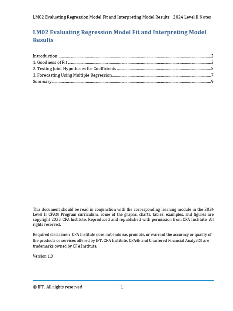 LM02 Evaluating Regression Model Fit and Interpreting Model Results IFT ...