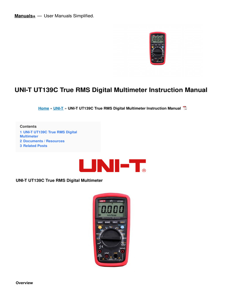 Ut139c True Rms Digital Multimeter Manual | PDF | Power Supply | Alternating Current