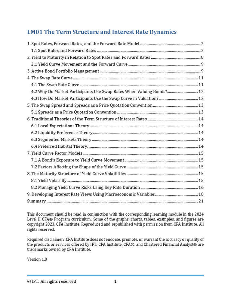 LM01 The Term Structure and Interest Rate Dynamics IFT Notes | PDF ...