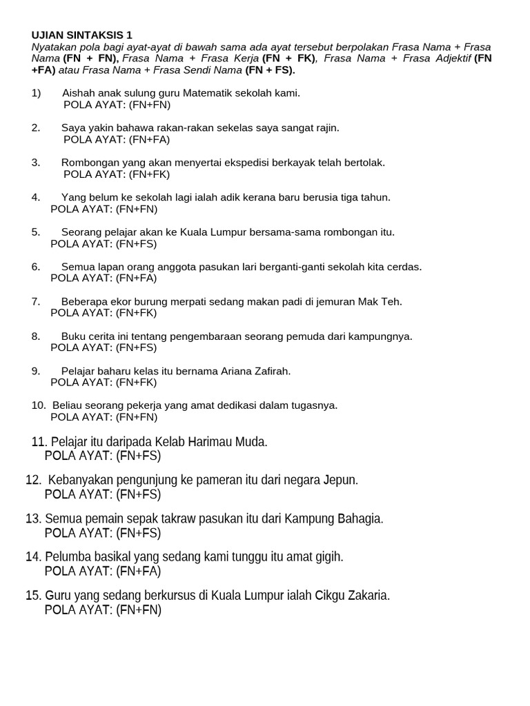 Latihan Ayat Pasif Pola Ayat Dan Subjek Predikat | PDF