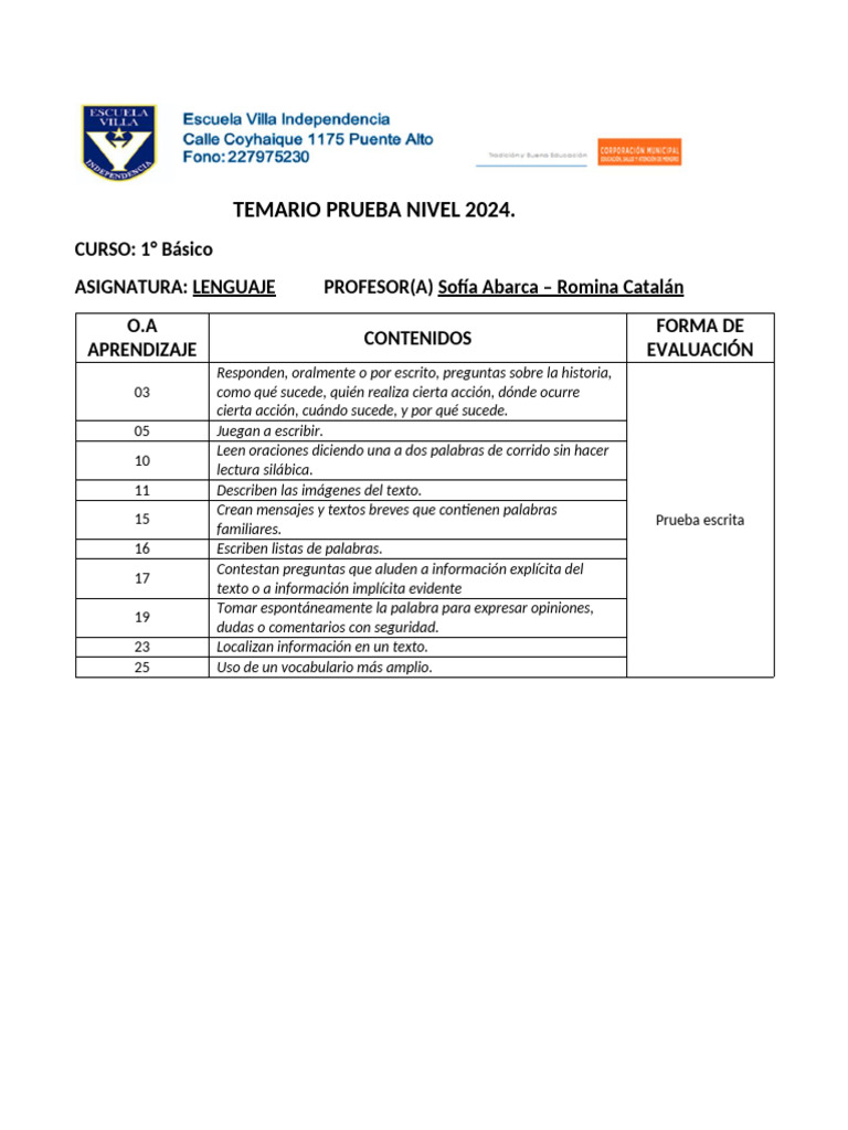 FORMATO PARA TEMARIOS (Lenguaje) | PDF