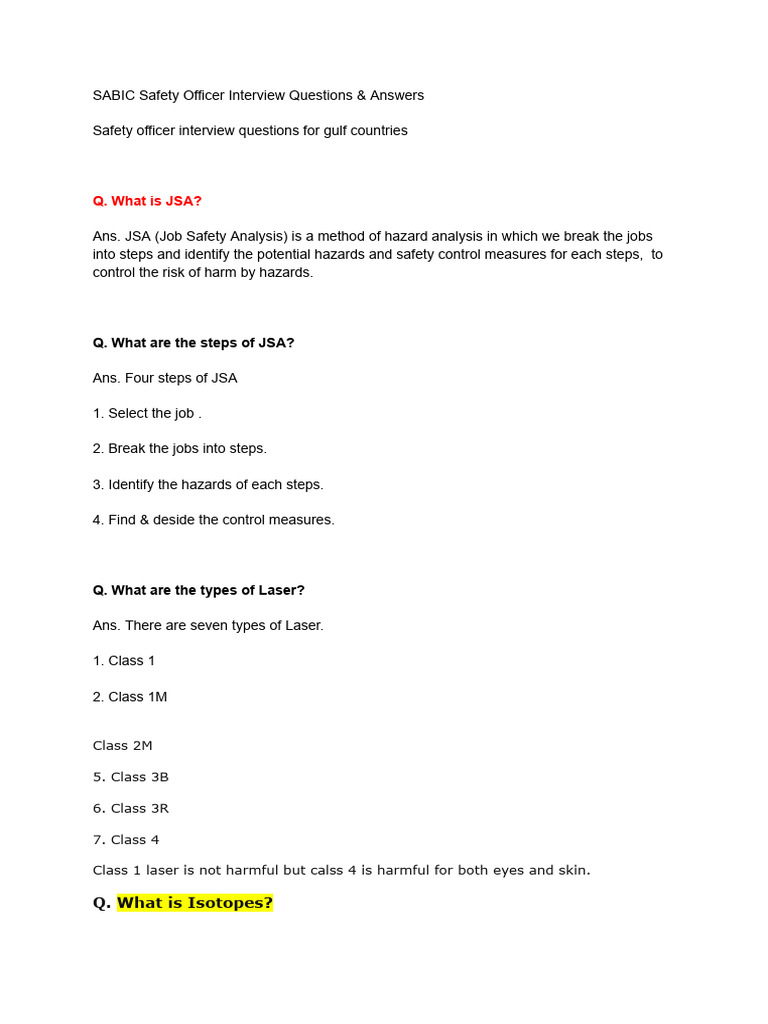 SABIC Safety Officer Interview Guide | PDF