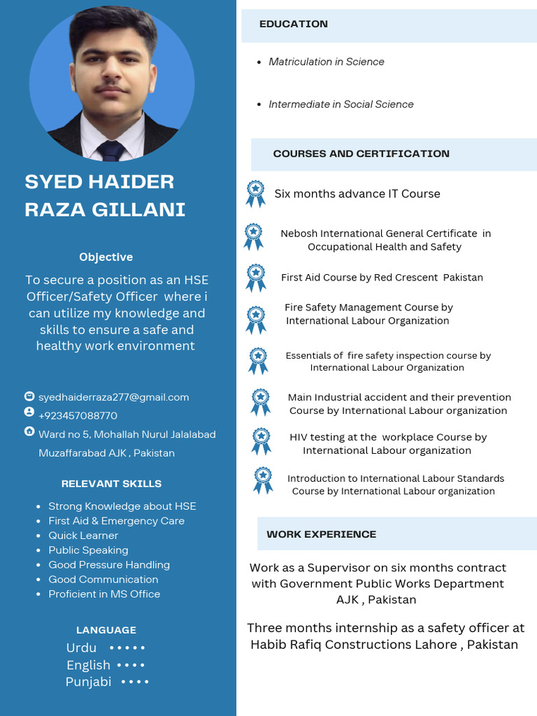 HSE Officer CV of Syed Haider Raza | PDF