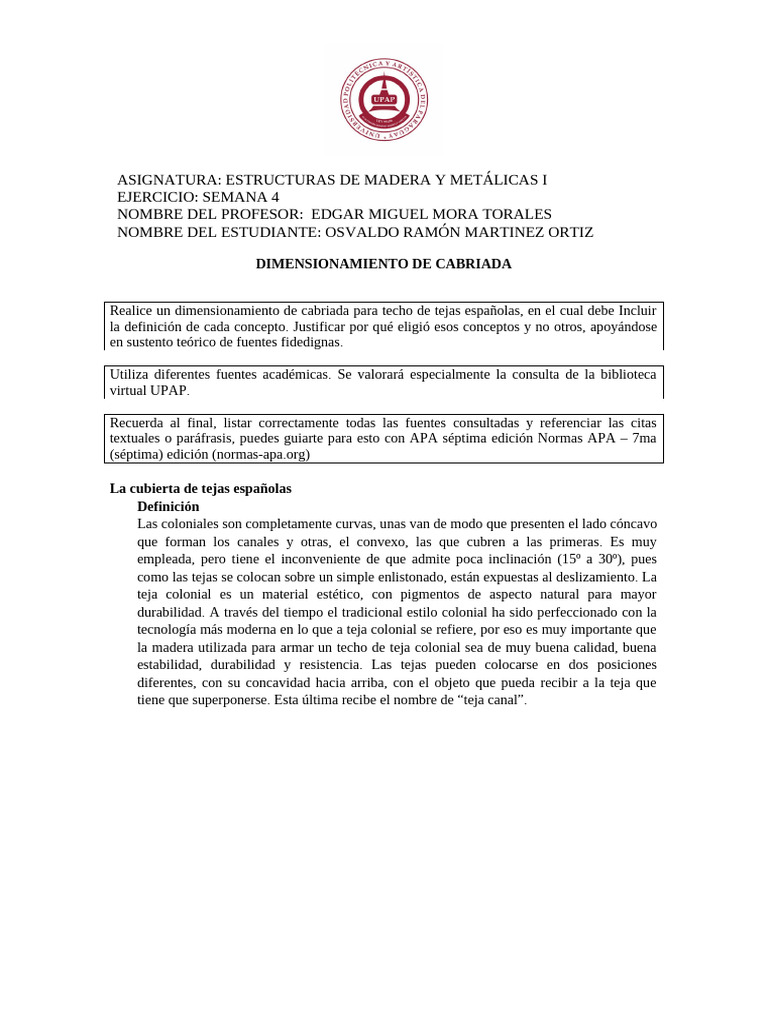 Dimensionamiento de Techo de Tejas Españolas | PDF | Techo