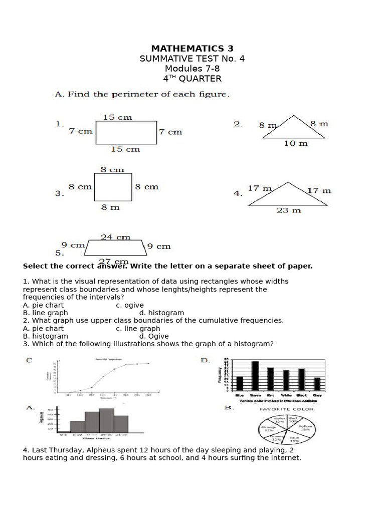 MATHEMATICS 3 SUMMATIVE TEST | PDF