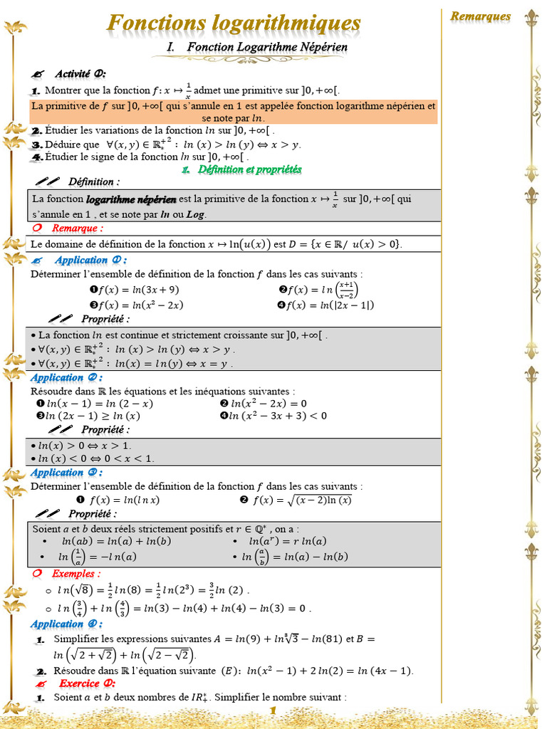 Étude de la fonction logarithme ln | PDF | Limite (mathématiques ...