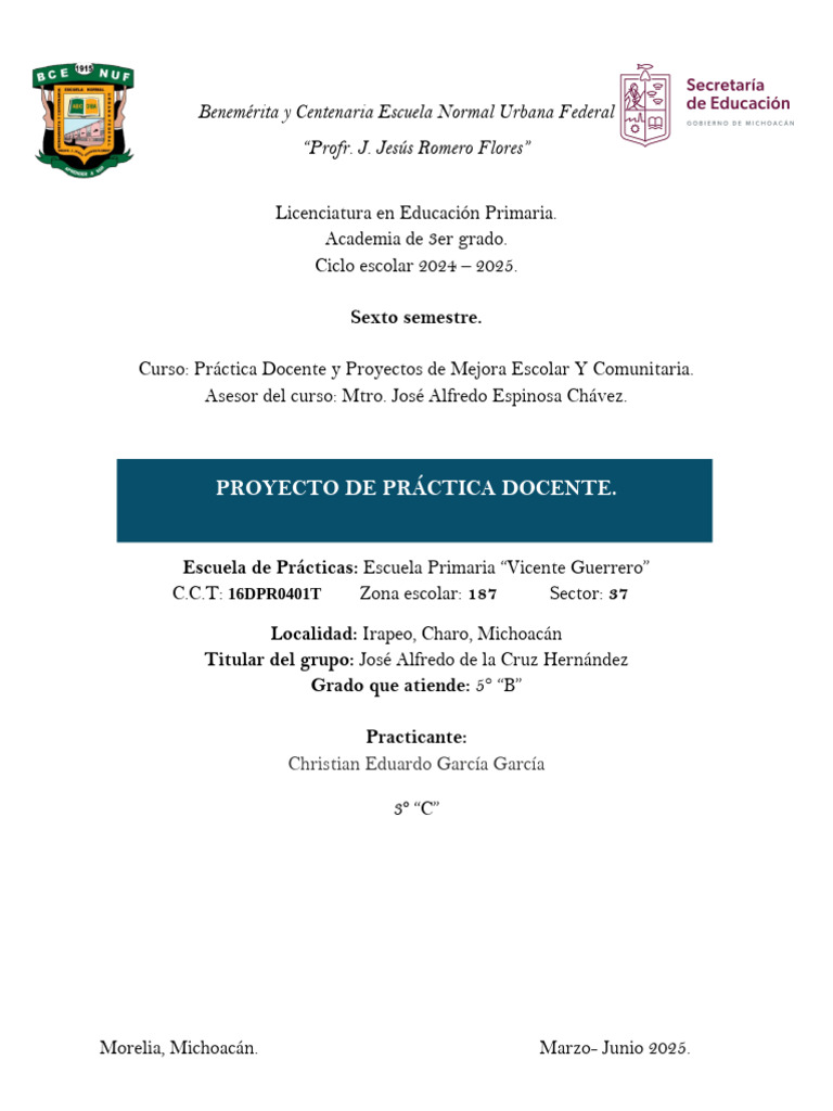4.3.-Proyecto de Práctica Docente - Chris - Diagnostico - Completo | PDF | Enseñando | Maestros