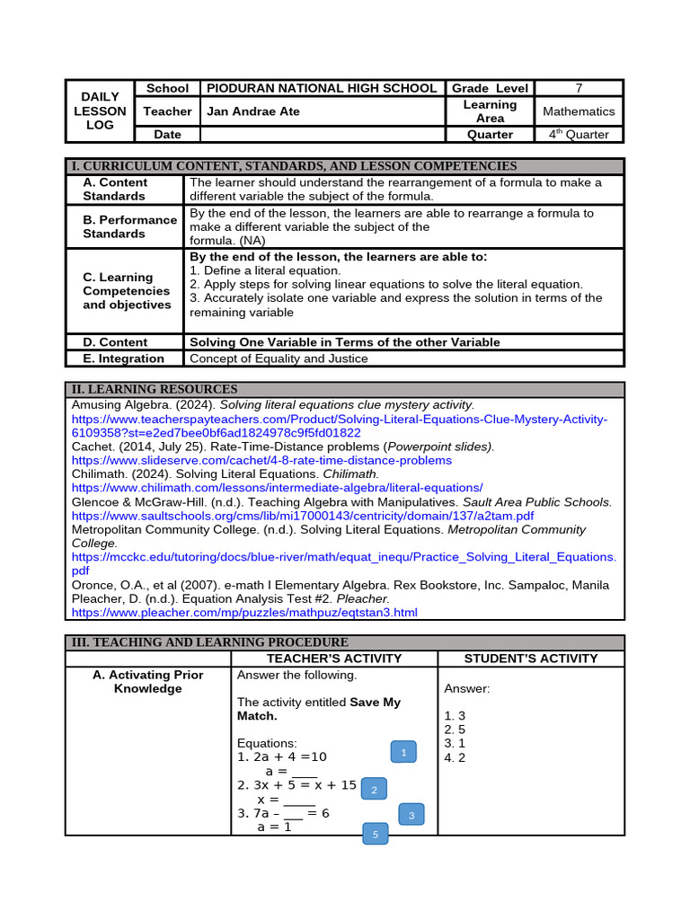 Solving One-Variable Equations | PDF | Equations | Algebra