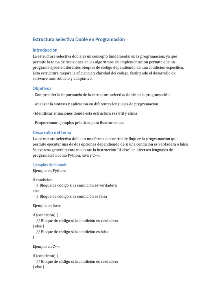 Estructura Selectiva Doble en Programación | PDF