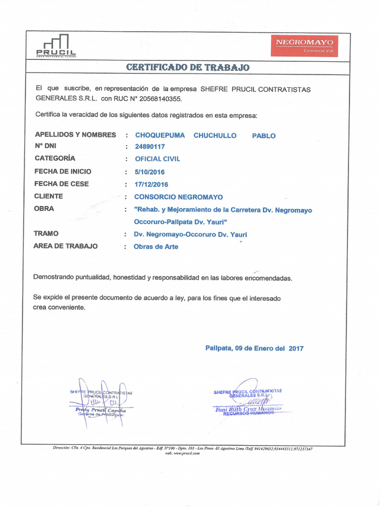 Shefre Prucil Contratistas Generales | PDF