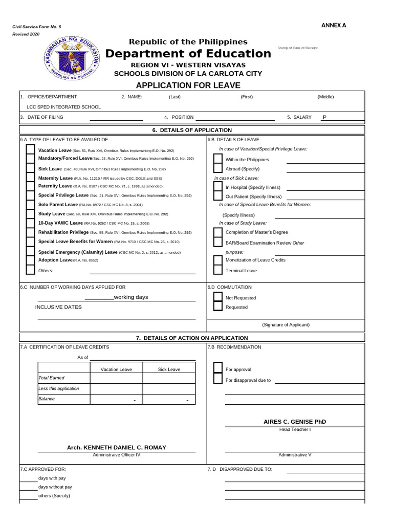 Civil Service Leave Application Form | PDF | Parental Leave | Sick Leave
