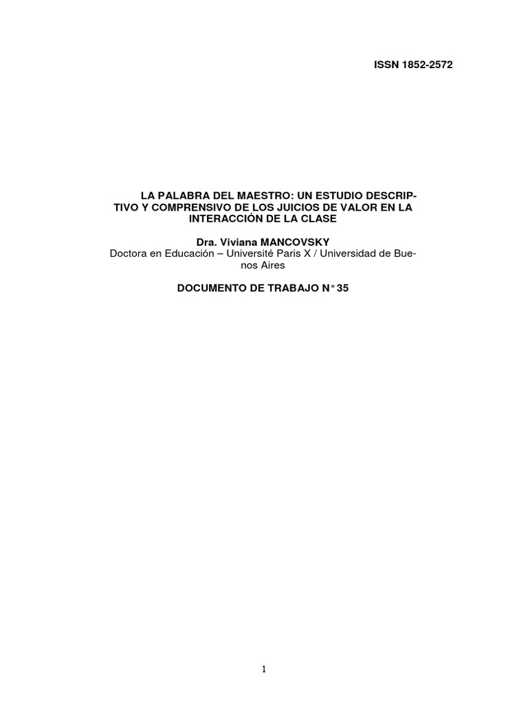 MANCOVSKY La Palabra Del Maestro Un Estudio Descriptivo y Comprensivo de Los Juicios de Valor en ...
