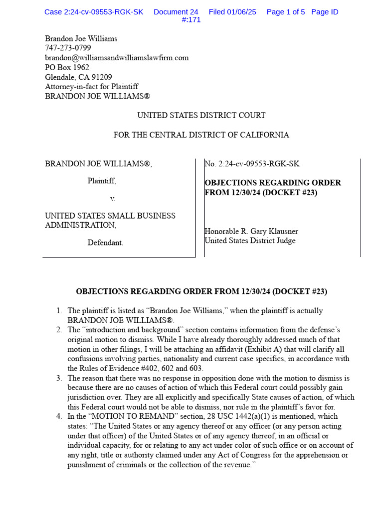 Objections to Federal Court Order | PDF | Negotiable Instrument | Complaint