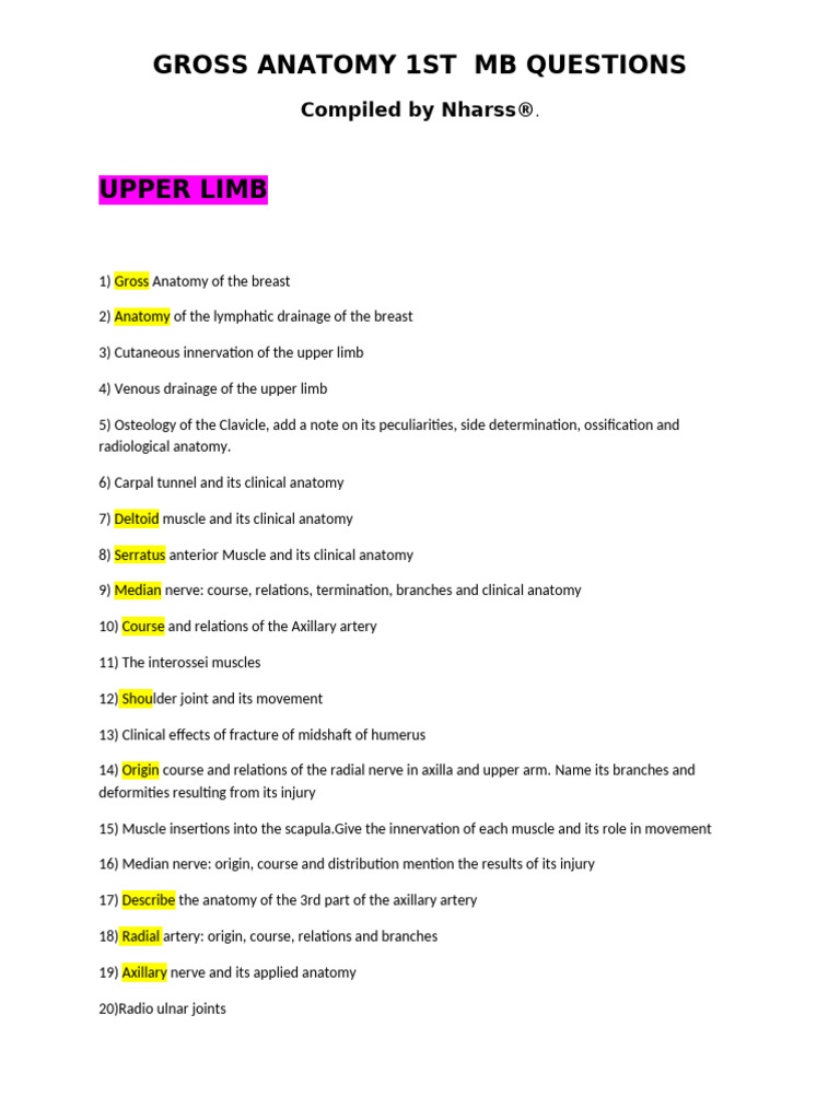 Gross Anatomy Questions-1 | PDF | Abdomen | Human Anatomy