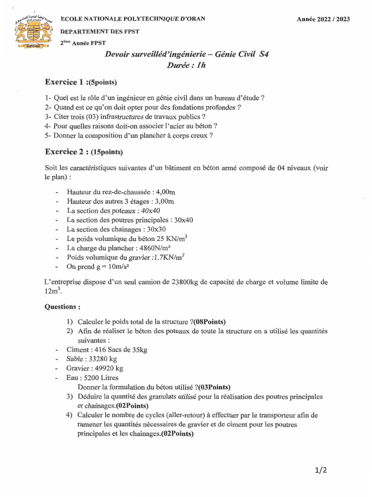 Ingénierie S4 Sujet-Corrigé | PDF | Béton | Ingénierie des structures