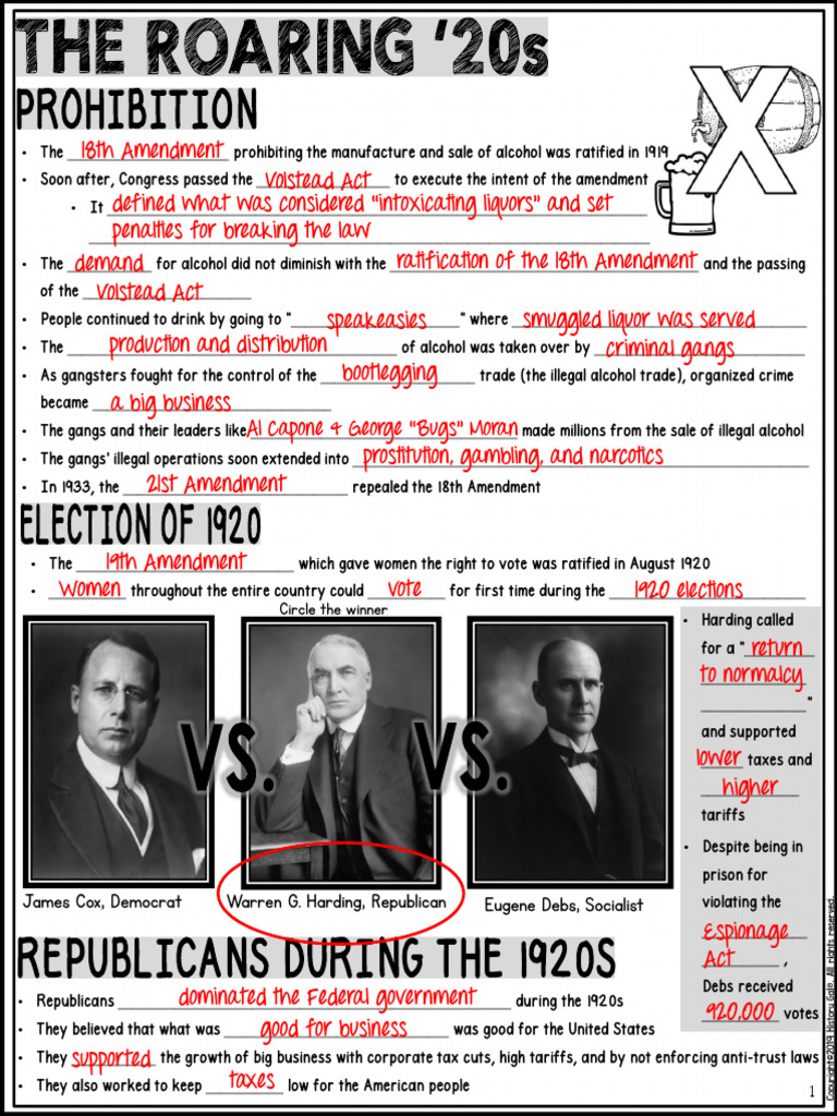 History Gal - Key - Guided Notes - 1920s | PDF