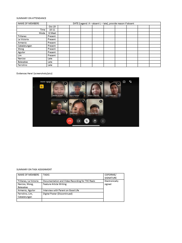 STS Summary On Attendance | PDF