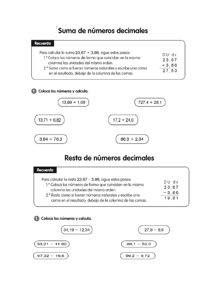 Sumas y Restas C-Decimales | PDF