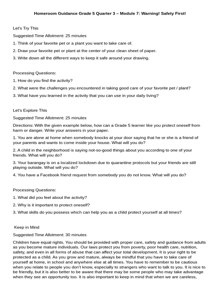 Homeroom Guidance Grade 5 Quarter 3 | PDF | Drawing