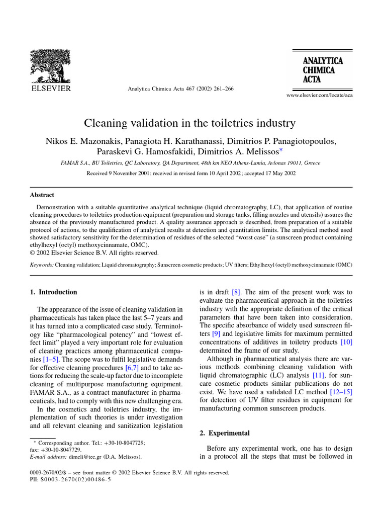 Cleaning Validation in Toiletries Industry | PDF | Sunscreen | Ultraviolet