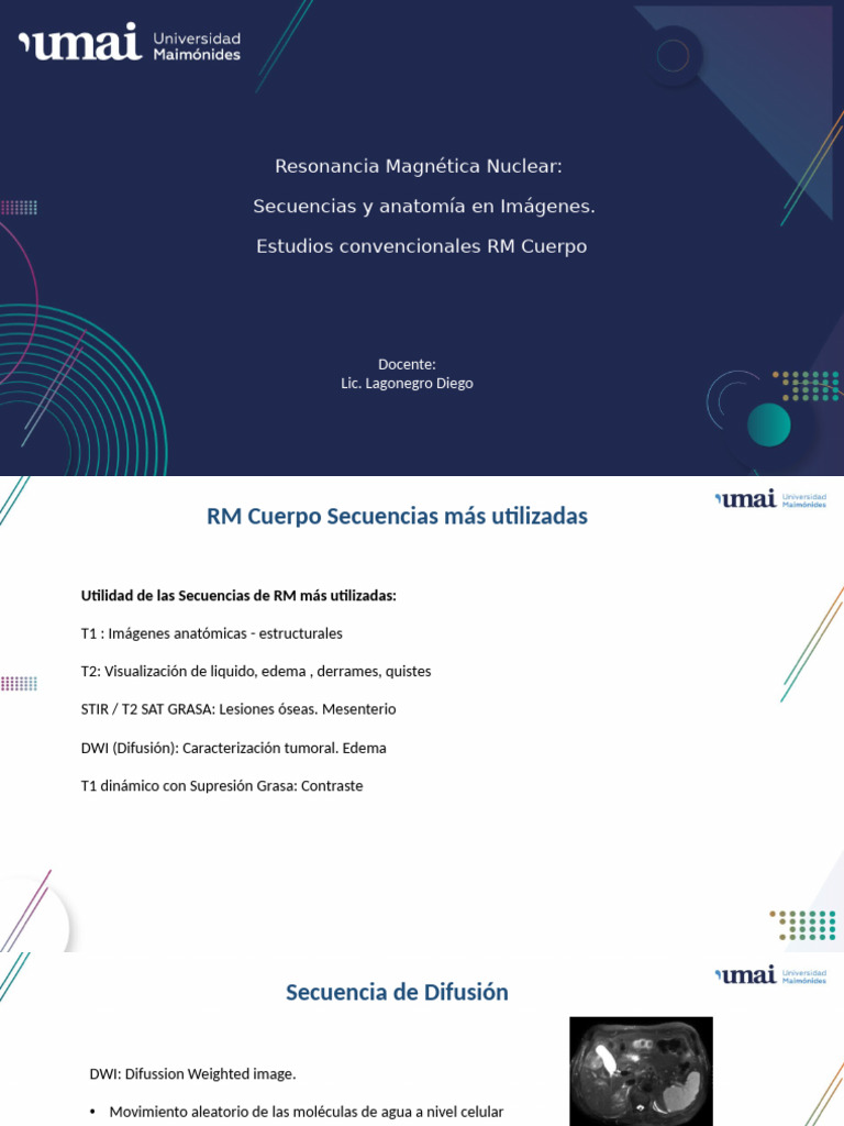 Clase 7 RMN Anatomia en Imágenes Cuerpo | PDF | Pelvis | Difusión