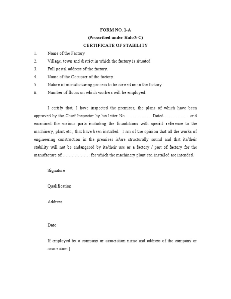 Form - 1A - Stability Certificate | PDF