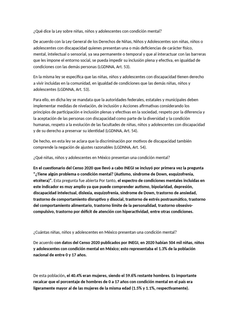 Ley y condiciones mentales en niños en México | PDF | Trastorno ...