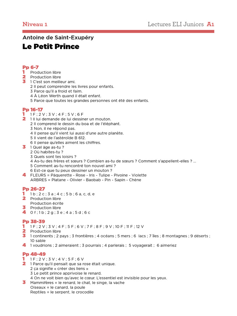 Questions et réponses sur Le Petit Prince | PDF