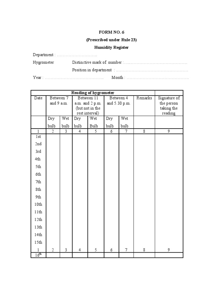 Form - 6 - Humidity Register | PDF