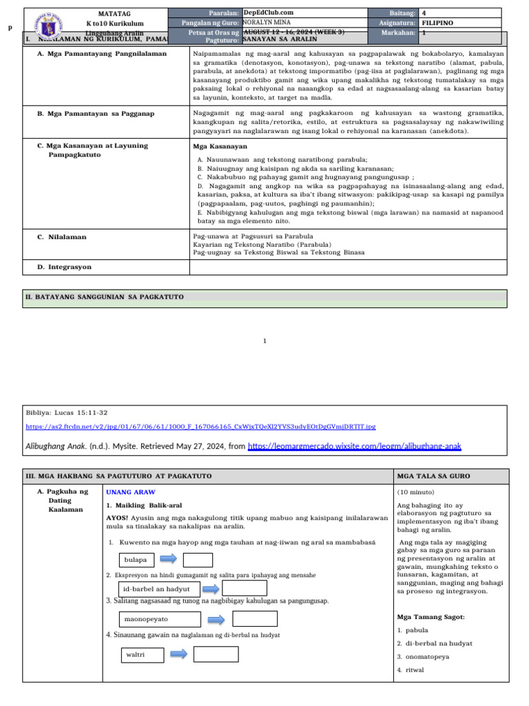 DLL MATATAG _FILIPINO 4 Q1 W3 | PDF