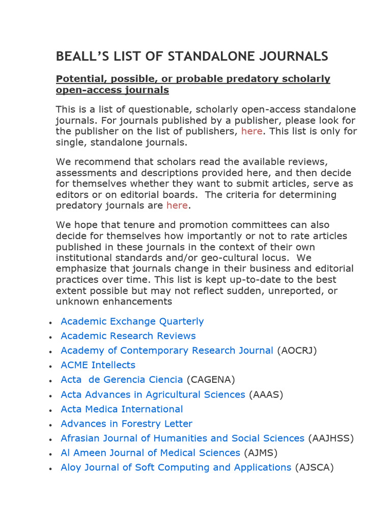 Beall's List of Standalone | PDF | Science | Engineering