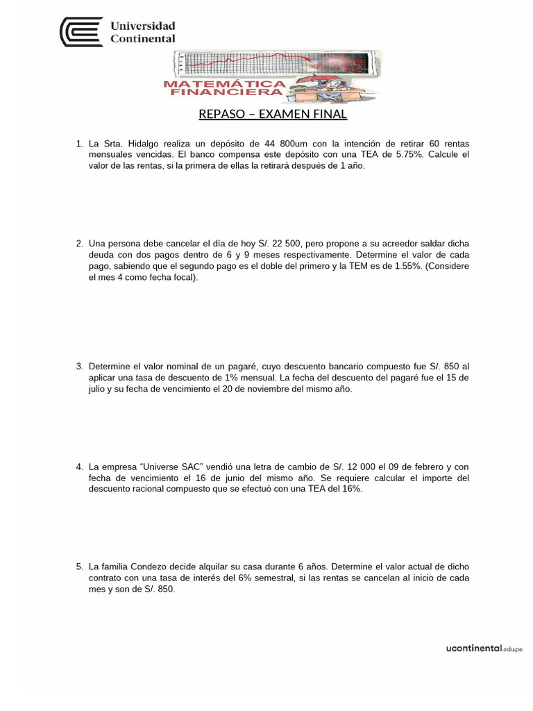 Repaso Examen Final | PDF | Interés | Bancos