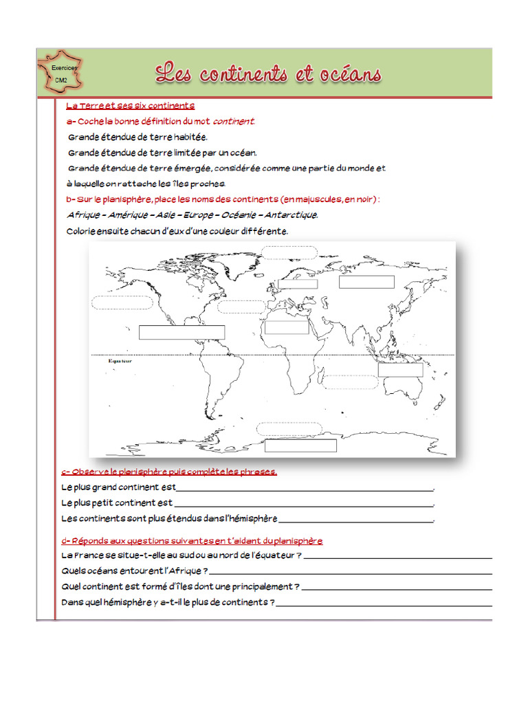 Les Oceans Et Continents Exercices | PDF