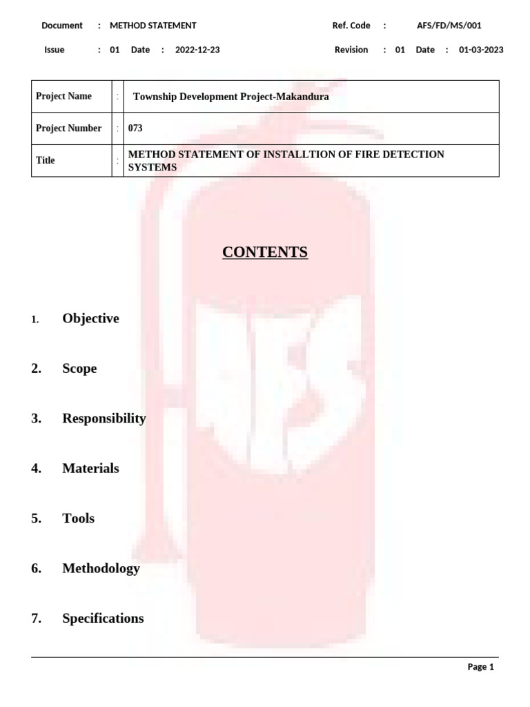 Method Statement - Fire Detection | PDF | Specification (Technical Standard) | Manufactured Goods