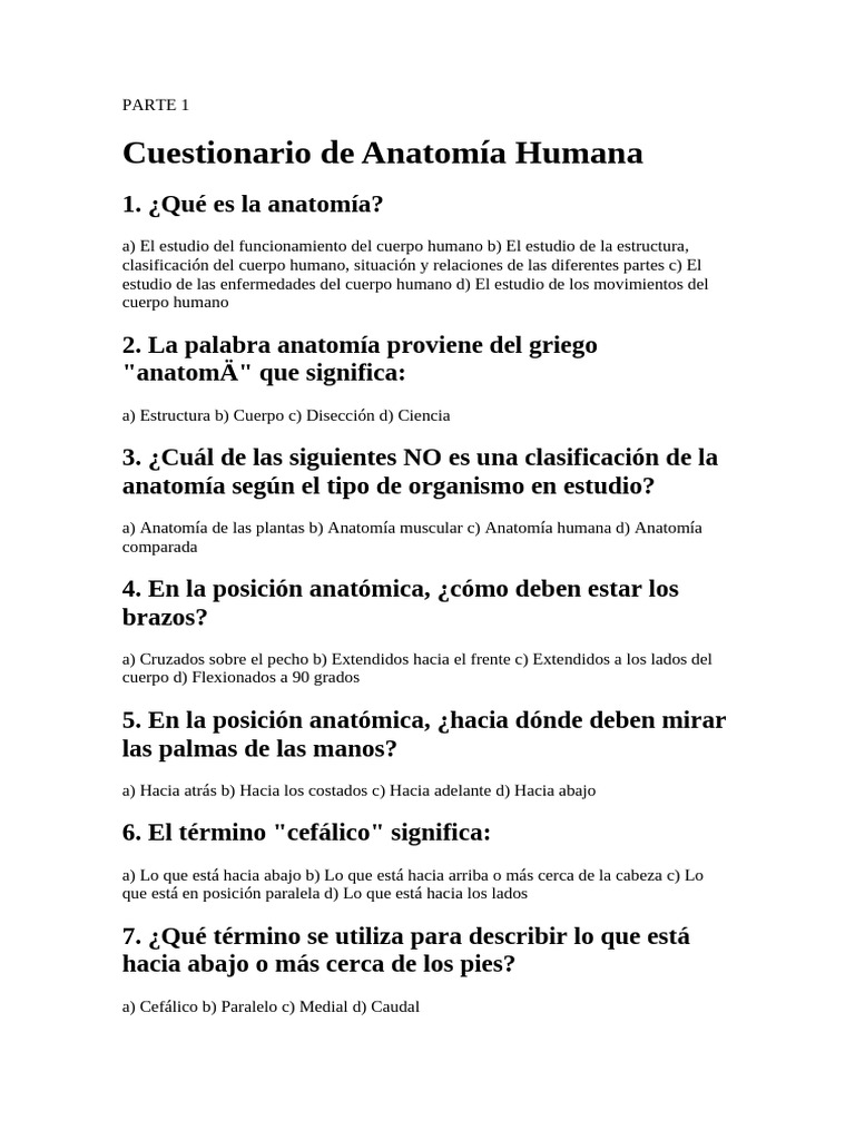 Cuestionario de Anatomía Humana y Avanzada | PDF | Abdomen | Intestino ...