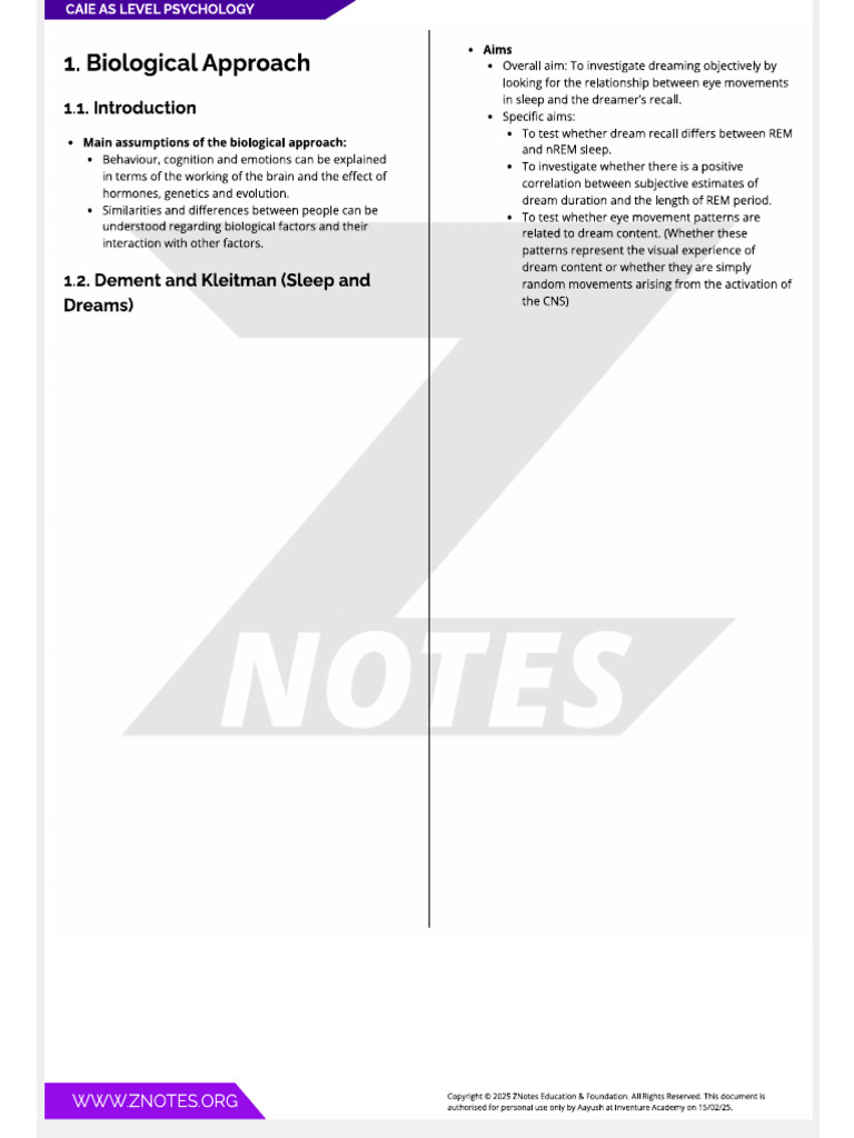 AS Level Psychology Notes | PDF