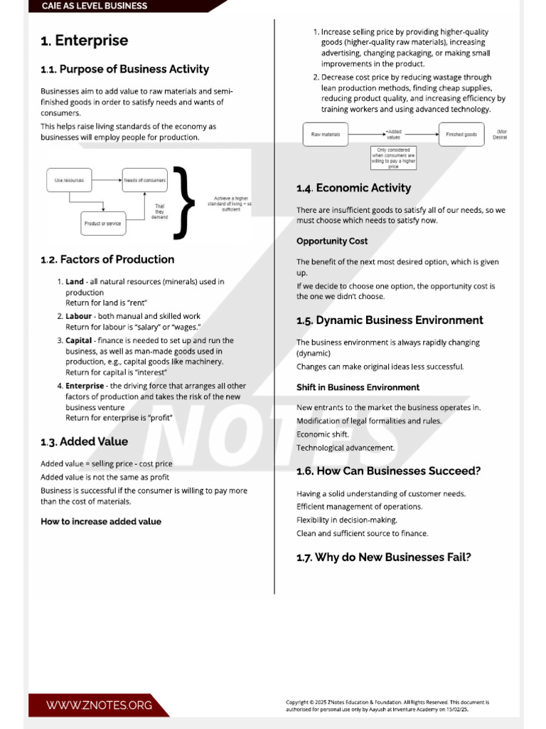 AS Level Business Notes | PDF