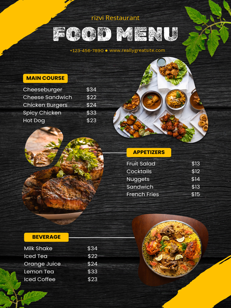 Black Yellow Restaurant Food Menu | PDF | Hamburgers | Foods